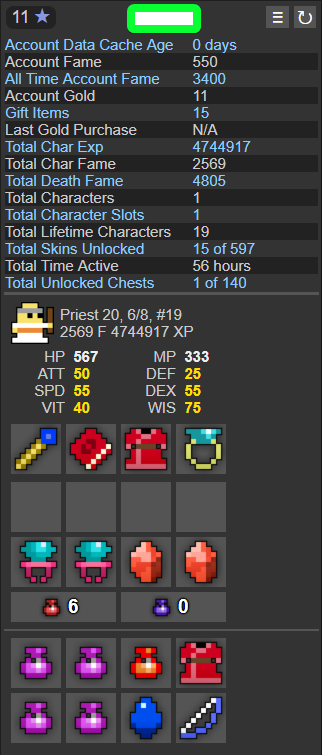 Rotmg Account Priest 6/8 NONAME, full Uncommon pet, UT - Realm shop