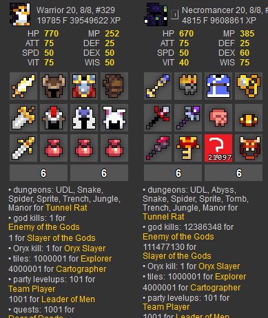 Rotmg Account 13 Characters 8/8 + Legendary H90 MH90 AF79 - Realm shop
